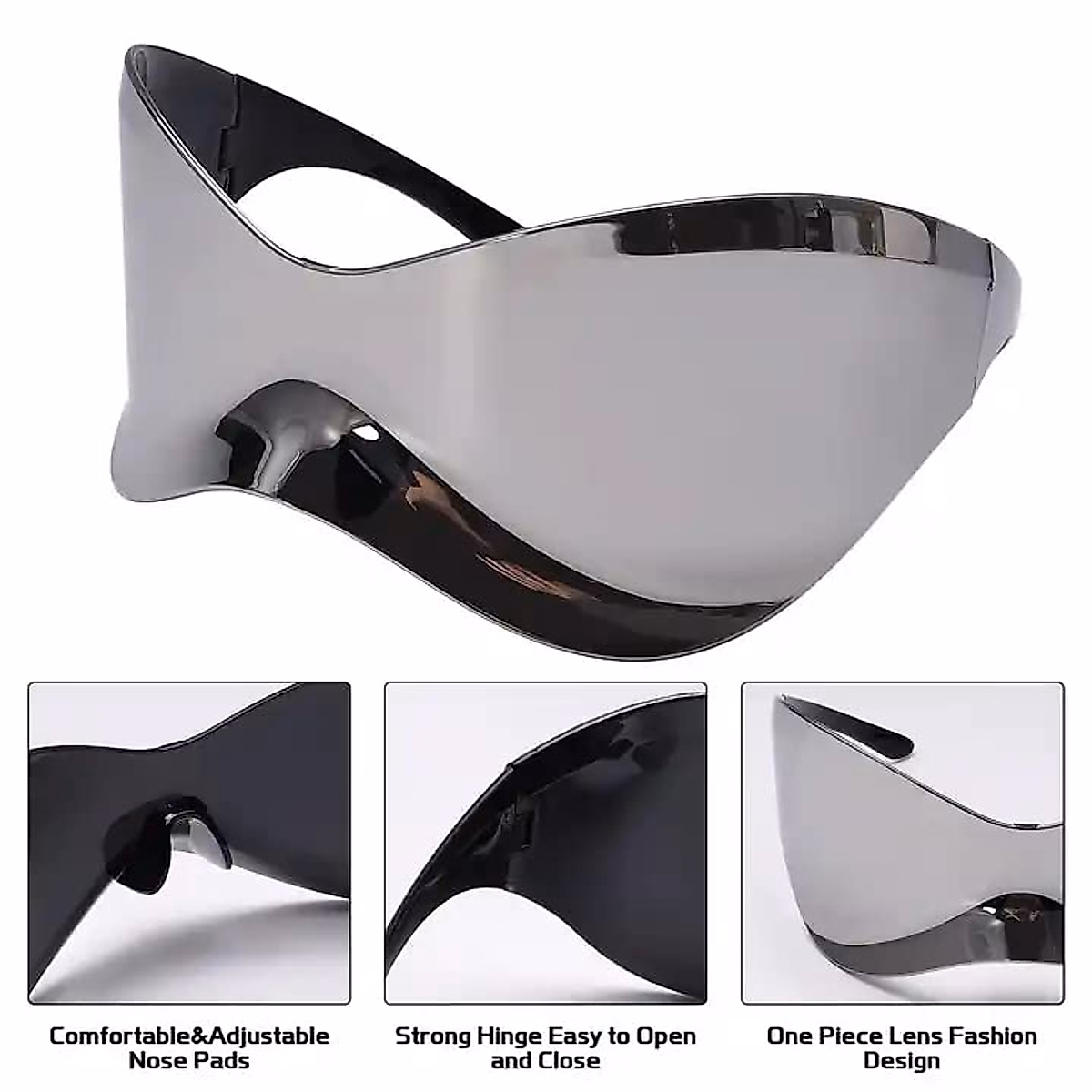 Gizzutech Y2K Sunglasses for Men&Women,Futuristic Wrap Around Sunglass,Cool Alien Shield Oversized Sun Glasses