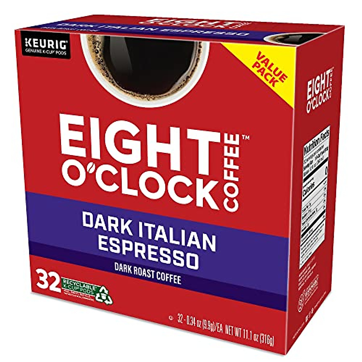 Eight O'Clock Dark Italian Espresso Coffee, Keurig Single Serve K-Cup Pods, Dark Roast, 32 Count