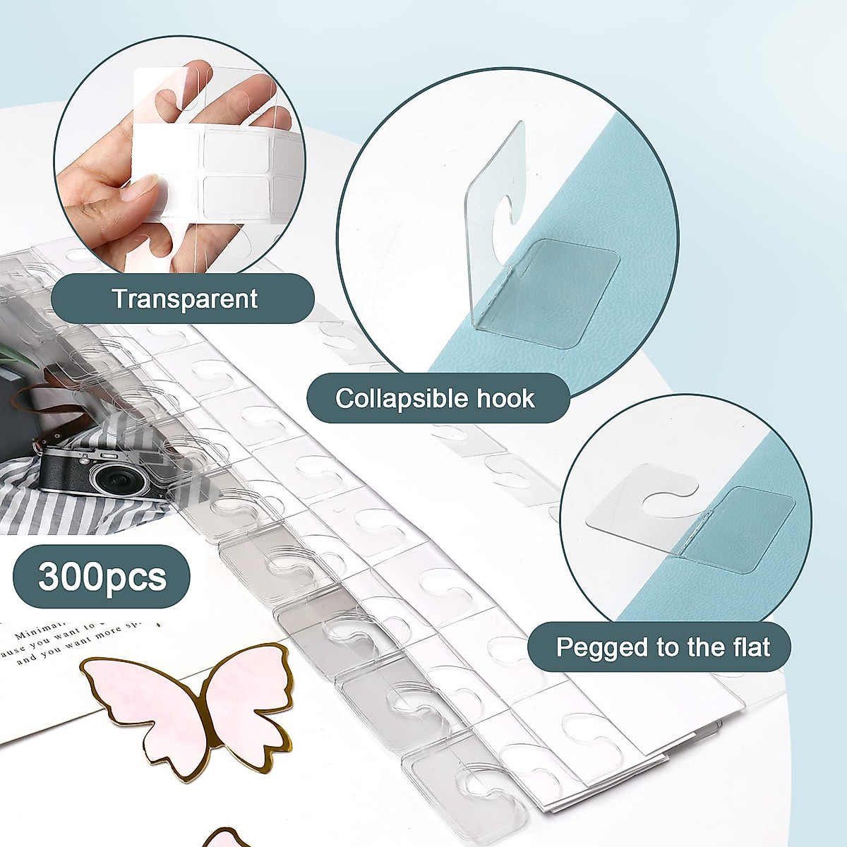 Zsxdc 300 Pieces Clear Self Adhesive Hang Tabs Hooks J-Hook Folding Tab with Hook Plastic Display Handg Tabs for Store Retail Display