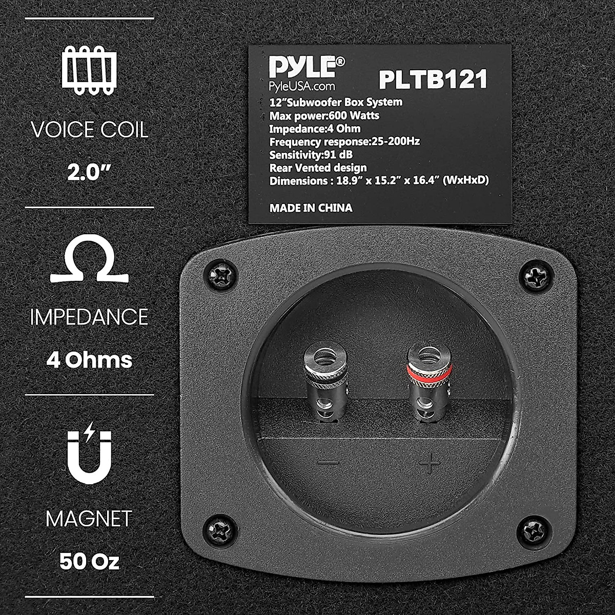 Pyle 12-Inch Carpeted Subwoofer Tube Speaker - 500 Watt High Powered Car Audio Sound Component Speaker Enclosure System with 2” Aluminum Voice Coil, 4 Ohm, Rear Vented Design - PLTB121