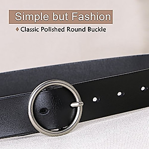 SUOSDEY Fashion Belts for Women Black Leather Belt for Jeans Dress Pants with Round Silver Buckle…