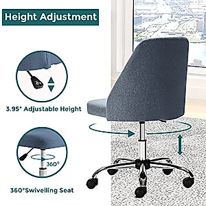 SMUG Home Office Desk Chair, Office Chairs Desk Chair Rolling Task Chair Computer Chair Adjustable with Wheels Armless for Bedroom, Vanity Chair for Makeup Room, Living Room Blue