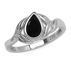 Silvershake Natural Pear Shape 8x5 mm Black Onyx Stone 925 Sterling Silver Leaf Ring Size 8
