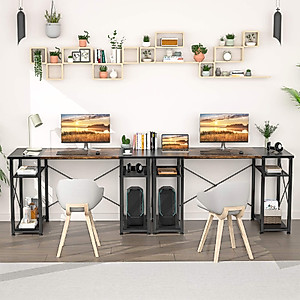 Foxemart Computer Desk 47" Office Desk with Storage Shelves, Industrial Student Study Writing Desk, Modern Work Desk for Home Office, Small Desk Gaming PC Table Workstation, Rustic and Black