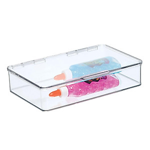 mDesign Shallow Plastic Craft Stackable Storage Organizer w/Hinged Lid - Easy-to-Carry Crayon, Bead, Sewing, Hobby Supply Container - Arts and Crafts Organizer Storage Box - Lumiere Collection, Clear