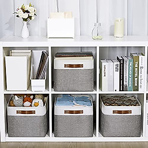 DULLEMELO Fabric Baskets for Storage, Office, Home,Nursery,Organizing Baskets for Shelves, Bedroom,  Toys,Gift,Fabric Storage Basket with Handles(White&Grey,15"x11"x9.5",4-Pack)