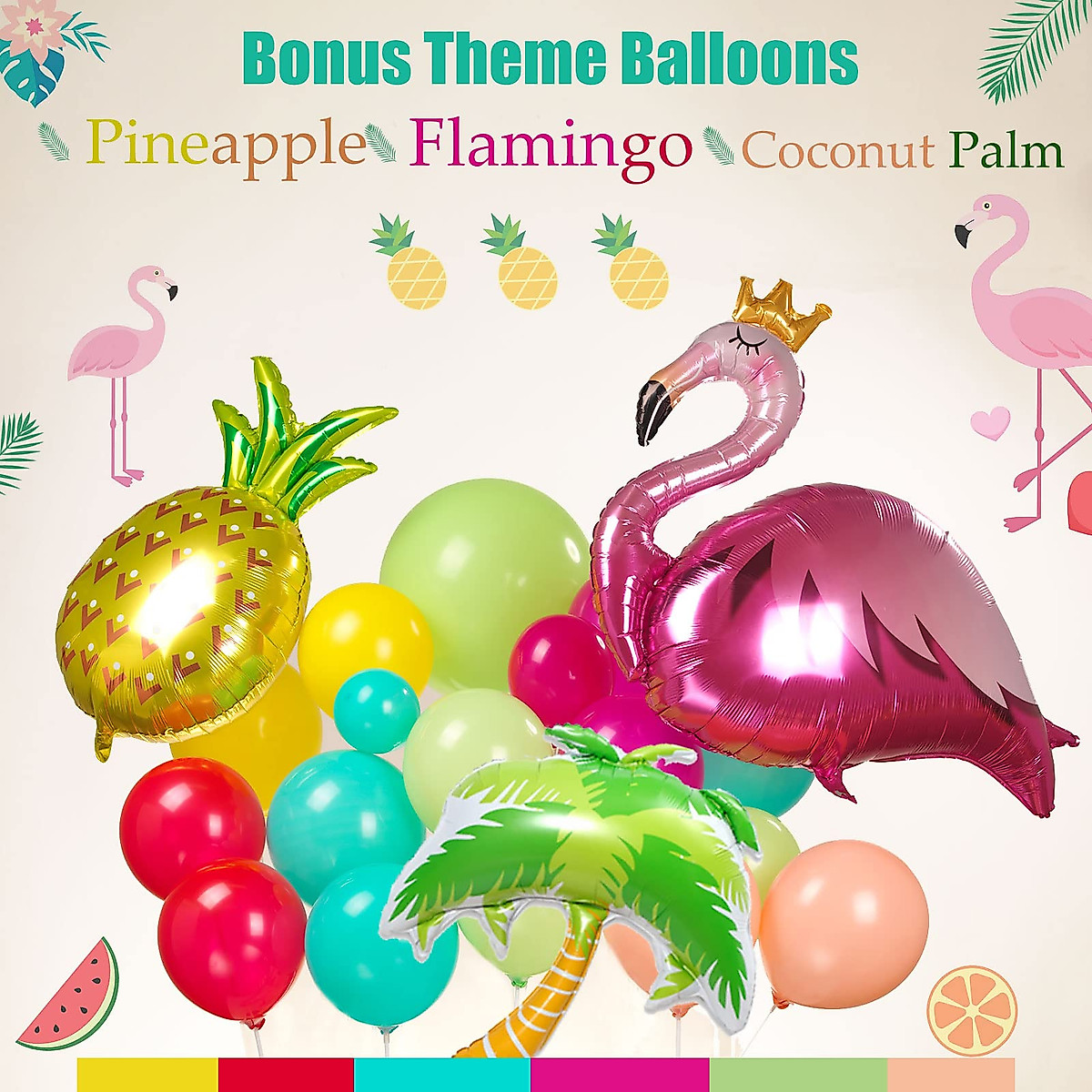 Flamingo Tropical Balloon Garland kit Hot Pink Teal Orange Mylar Pineapple Palm Ballloon arch For Summer Beach Hawaiian Luau Aloha Birthday Baby Shower Party Decorations