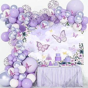 Mocsicka Violet Butterfly Backdrop 7x5ft Purple Floral Girl Butterfly Party Decorations Background Butterfly Theme Wedding Birthday Girls Baby Shower Decorations Backdrop