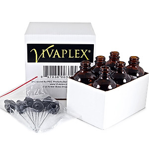 Vivaplex, 6, Amber, 4 oz Glass Bottles, with Glass Eye Droppers