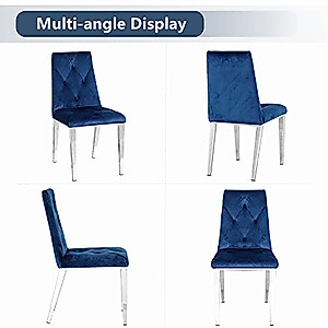 Ufurpie Dining Room Chairs with Velvet Fabric Dining Chairs Set of 2 with Chrome Legs,Backrest and Button Velvet Fabric Design,Luxury Home Furniture for Dining Room and Kitchen(Set of 2) (Blue)
