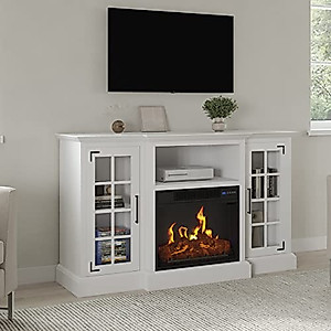 TV Stand with Electric Fireplace Fits TVs up to 65-Inches - Media Console with Storage Cabinet, Adjustable Heat, and LED Flames by Northwest (White)