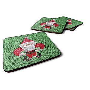 Caroline's Treasures 8746FC Christmas Santa Fleur de lis Foam Coaster Set of 4 Set of 4 Cup Coasters for Indoor Outdoor, Tabletop Protection, Anti Slip, Mouse pad Material