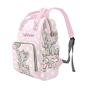 XOZOTY Personalized Elephant Diaper Bag Backpack with Name Custom Nursing Baby Bags Shoulders Travel Bag Daypack