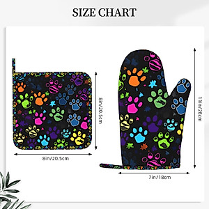 Oven Mitts Pot Holders Sets Funny Paw Print Dog Silicone Oven Gloves Colorful Kitchen Accessories for Baking Cooking Grilling