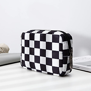 E-Tree Cute Small Makeup Bag, Cosmetic Toiletry Skin Care Make up Little Items Pouch for Purse,Zipper Mini Tech Charger Cable Electronic Organizer Case,Travel Accessories for Women Men Teen,Checkered