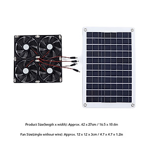 HFEHSKJ Solar Powered Fan, 50W Solar Panel IP65 Waterproof with 4 Solar Exhaust Fan, Solar Panel Fan for Dog House, Chicken Coop, Shed, Outside