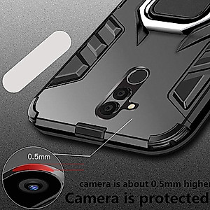 DuoLide for Huawei P Smart Z / Y9 Prime 2019 Case, 2 in 1 Hybrid Heavy Duty Armor Shockproof Defender Kickstand Dual Layer Bumper Hard Back Case Cover Tempered Glass Screen Protector，Black