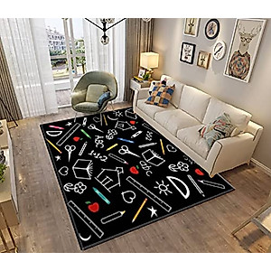 Home Area Runner Rug Pad Back to School Classroom Elementary Schoolgirl Blackboard Chalk Drawings Thickened Non Slip Mats Doormat Entry Rug Floor Carpet for Living Room Indoor Outdoor Throw Rugs