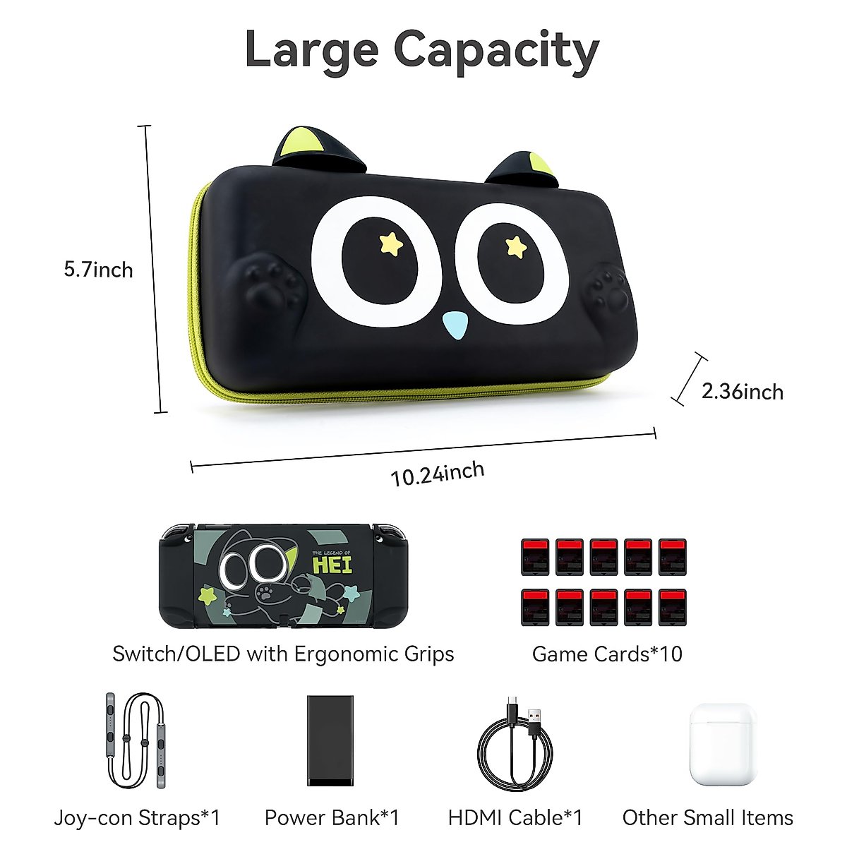 GeekShare Carry Case Compatible with Switch/Switch OLED Large Capacity PU Hardshell Travel Carrying Case fit Switch Console & Game Accessories - Luo Xiaohei