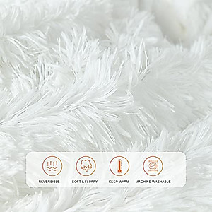 Soft Fuzzy Faux Fur Throw Blanket,50"x60",Reversible Lightweight Fluffy Cozy Plush Fleece Comfy Furry Microfiber Decorative Shaggy Blanket for Couch Sofa Bed,Pure White