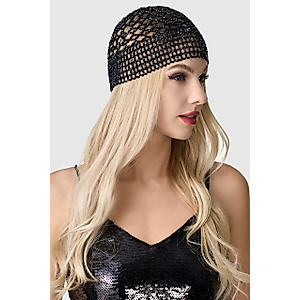 BABEYOND 1920s Beaded Cap Headpiece Belly Dance Cap Exotic Cleopatra Headpiece for Gatsby Themed Party (Black)