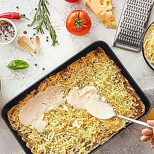 TeamFar Lasagna Pan, 9.4 x 7 x 2 Inch Stainless Steel Deep Baking Roasting Brownie Pan for Toaster Oven, Black Non-Stick Coating Rectangle Cake Pan, Healthy & Durable, Smooth Surface & Easy Clean