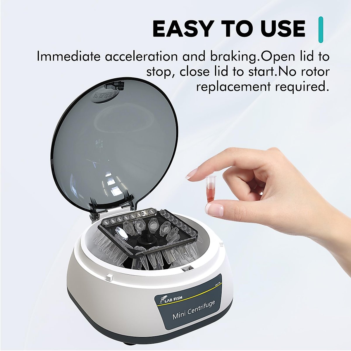 LAB FISH Mini Centrifuge Machine 7000 RPM 3286 xg RCF Microcentrifuge W/ 3-in1 Rotor 0.2ml/0.5ml/1.5ml/2ml Tubes for Laboratory