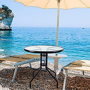 Vipush 24" Outdoor Bistro Table Round Patio Side Table Dining Table with Glass Table Top Metal Coffee Table for Lawn Garden Pool Steel Frame Commercial Party Table Black