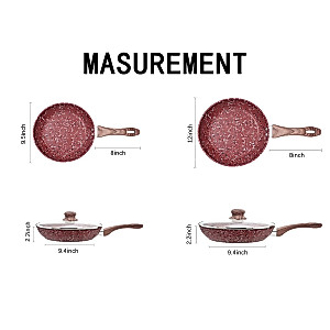 KOCH SYSTEME CS 10"+12"Nonstick Frying Cookware Sets with Lids-Frying Pan Sets with Whitford Granite Coating, Skillet Pan Cookware,PFOA & APEO Free, Aluminum Alloy,Bakelite Handle,Induction Compatible