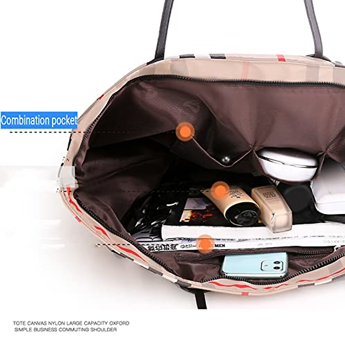 Handbags for Women, Canvas Fashion Shoulder Bag, Tote Bag Purse Top Handle Hobo Handbag,Stripes Style Large Capacity Purse Fashion Satchel with Zipper (Checkered Khaki)