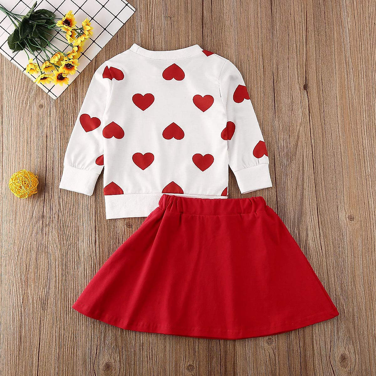GOOCHEER Valentine's Day Toddler Girl Outfit Heart Long Sleeve Top Skirt 2pcs Kids Toddler Girl Valentine's Day Clothes Set (Red Heart, 4-5T)