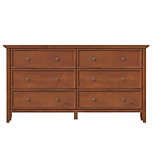 IKENO 6 Drawer Double Dresser, 55 inch Solid Wood Bedroom Dresser in Caramel