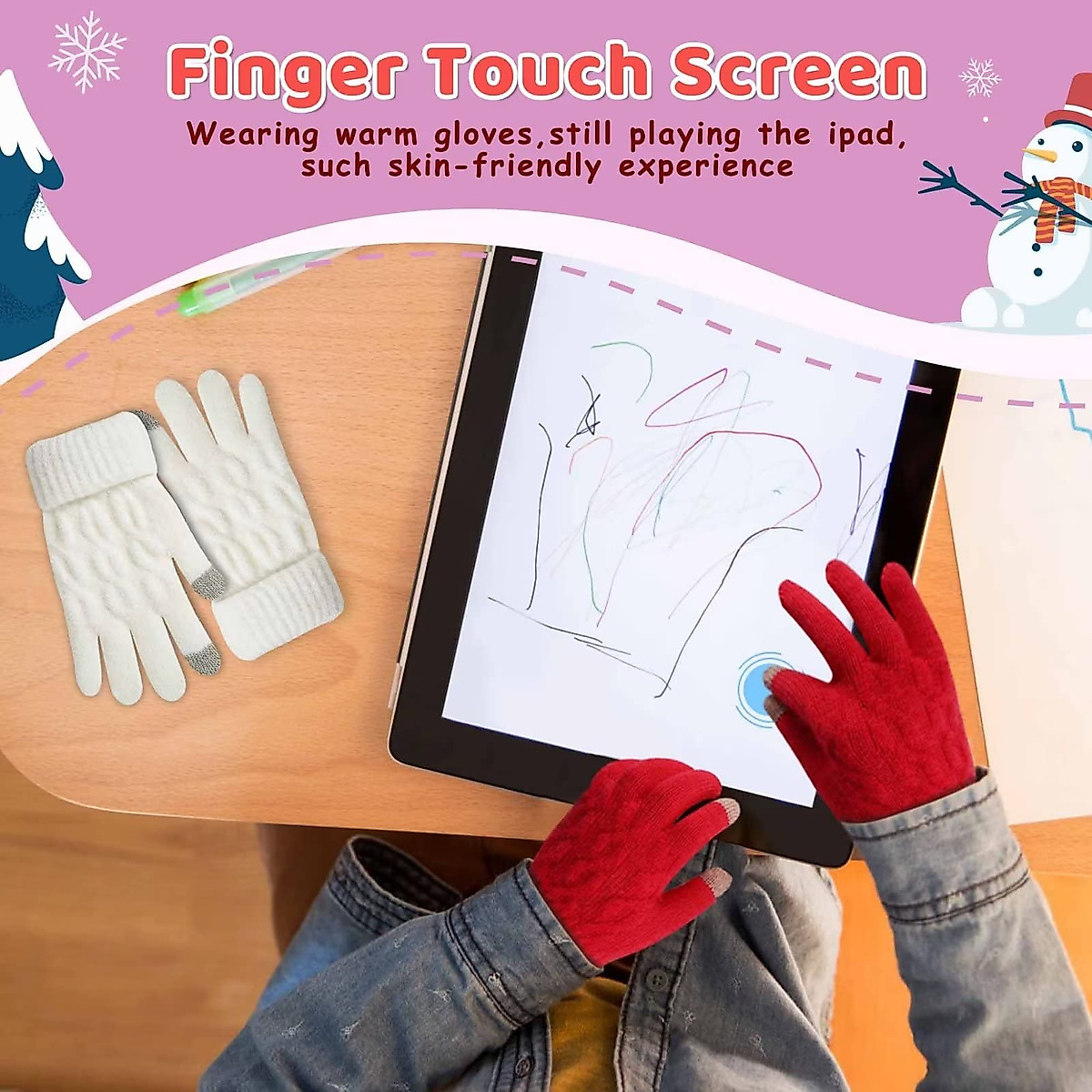 PHODIL Kids Gloves Winter Warm With Touchscreen Fingers 3 Pairs,Toddler Gloves Knitted with Fleece Lined for Cold Weather,Girls Gloves Boys Gloves Mittens for Children Age 9-15