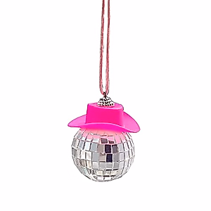 Cute Disco Ball Car Accessories,Pink Cowgirl Hat Disco Ball Car Mirrior Ornament,Car Mirror Hanging Accessories,Disco Ball Car Rearview Mirror Pendant,Car Decoration Hanging Ornament, Disco Car Charm
