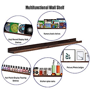 AZSKY 36 Inch Wall Mounted Floating Shelves for Home Decoration,Picture Display Wall Ledge Shelf for Bedrooms,Office,Living Room, Kitchen, Deep Walnut Wood Wall Shelf,3 Same Sizes