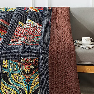 Travan Real Patchwork Quilted Throw Blanket Retro Cotton Blanket for Bed Couch Sofa (Lush Style, Throw Blanket), 60 x 78Inch