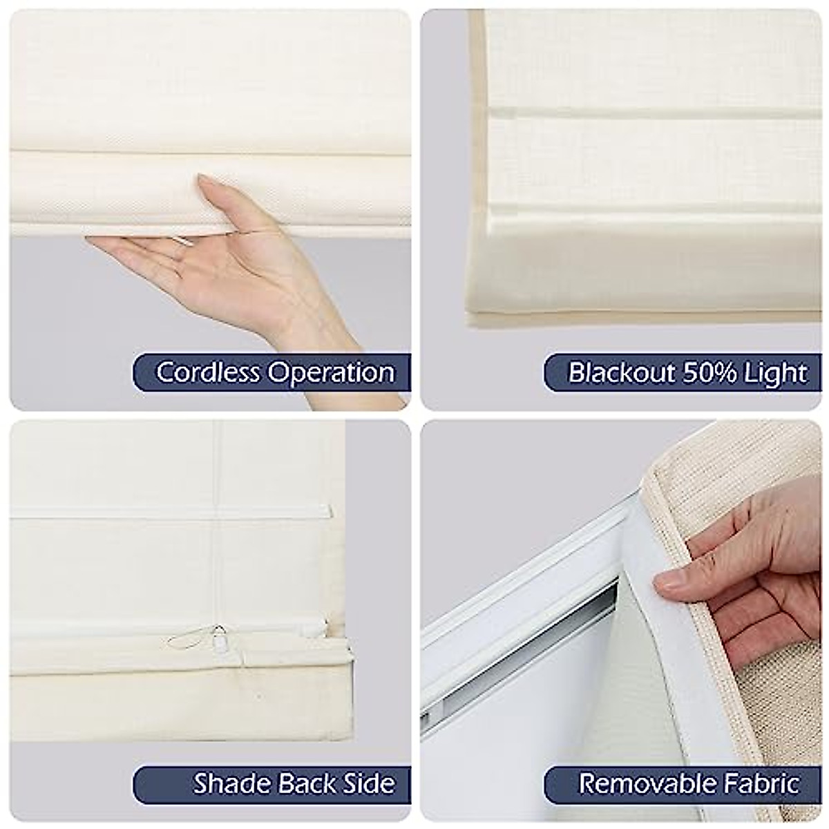 Sunbox Blinds Cordless Roman Shades for Windows, Window Treatments, Room Darkening Shades, Linen Fabric Roman Shades for Doors, Kitchen, Linen Cream