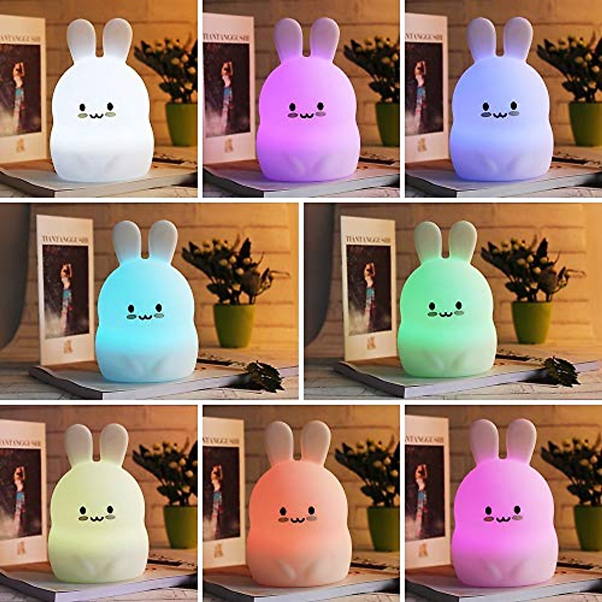Lumipets Animal Kids Night Light, Silicone Nursery Light for Baby and Toddler, Squishy Night Light for Kids Room, Animal Night Lights for Girls and Boys, Kawaii Lamp, Cute Lamps for Bedroom (Bunny)
