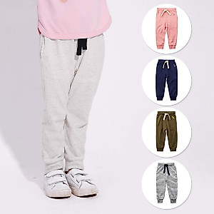 QGAKAGO Toddler Baby Boys Girls Active Jogger Pants Cotton Pure Color Rocket Sweatpants with Drawstring 1-6T (18-24 Months,2 Pack(Light Grey+Red))