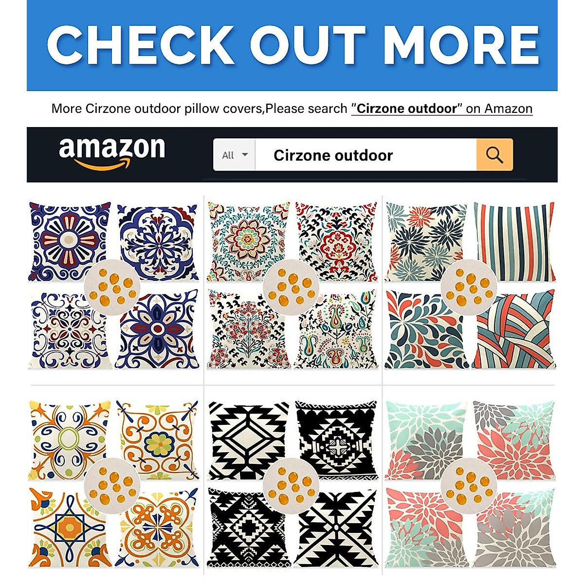 Cirzone Outdoor Pillows, Outdoor Pillow Covers 18x18 Set of 4 Waterproof Decorative Throw Pillow Covers Boho Decorations for Patio, Garden, Balcony