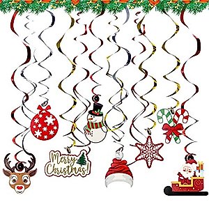 MGahyi Christmas Hanging Swirl Decorations, 47pcs Foil Ceiling Hanging Swirl Yard Party Supplies, Snowman Snowflake Winter New Year Hanging Pendant Spiral Ornament, Perfect for Outdoor Indoor Decor
