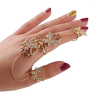 CZ Butterfly Ring Bracelet for Women 14K Gold Plated Dainty Slave Hand Chain Harness Bangle Boho Gypsy Bollywood Wedding Cosplay Retro Party Y2K Jewelry 1 Piece