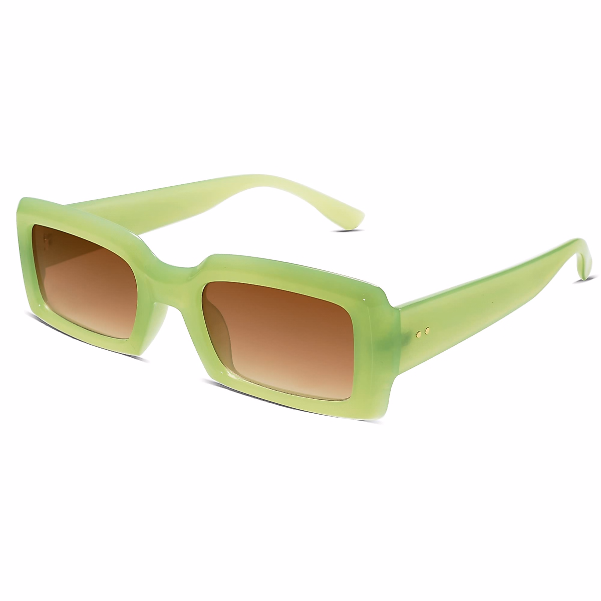 Allarallvr Trendy Rectangle Sunglasses for Women Men Vintage 90's Square Shades Thick Frame Nude Sunnies Sunglasses AR82002, Green
