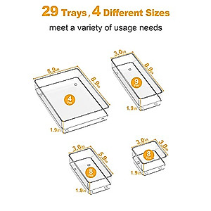 SMARTAKE 29-Piece Drawer Organizer with Non-Slip Silicone Pads, 4-Size Desk Drawer Organizer Trays Storage Tray for Makeup, Jewelries, Utensils in Bedroom Dresser, Office and Kitchen (Clear)