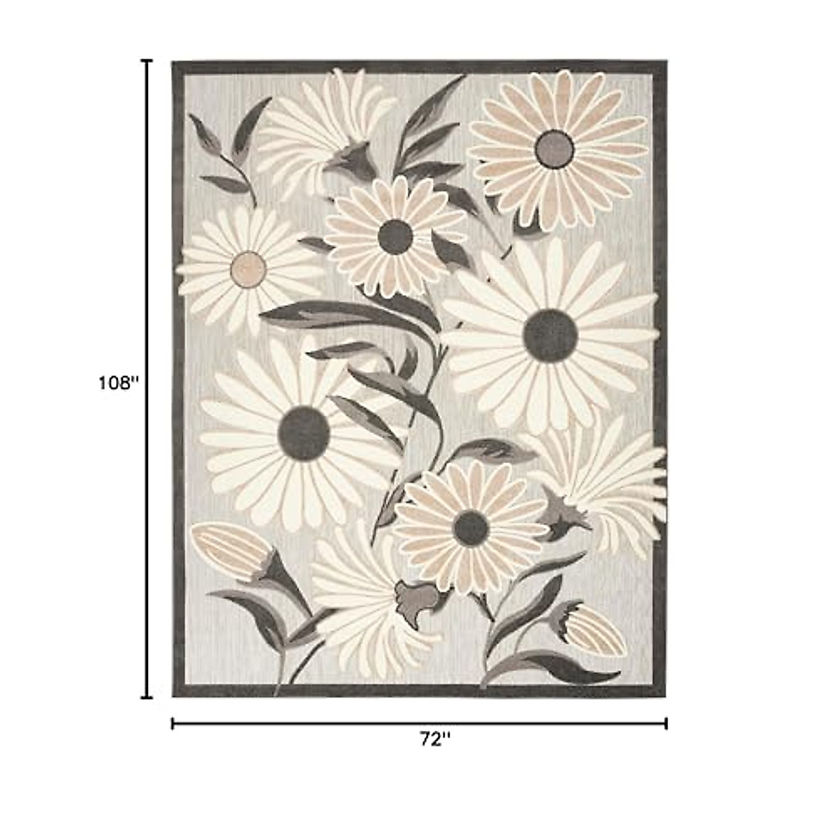 Nourison Aloha Indoor/Outdoor Beige 6' x 9' Area-Rug, Easy-Cleaning, Non Shedding, Bed Room, Living Room, Dining Room, Kitchen, Backyard, Deck, Patio (6x9)