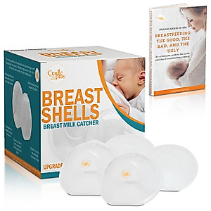 Breast Milk Catcher for Breastfeeding - Pack of 4 I Breast Shells Milk Collector for Breastmilk with Vent Plugs to Prevent Leaks I Breastfeeding Essentials