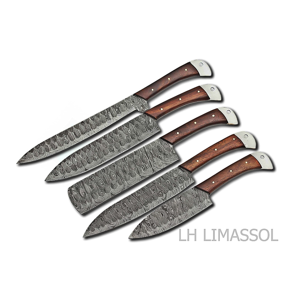 Damascus Steel Kitchen Knife Set, 5 PCS Hand Forged Chef Knife Set With Leather Roll Kit Christmas gift kitchen and Dinning