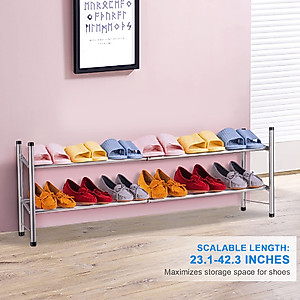 NiHome 2-Tier Expandable Shoe Rack - Lightweight, Stackable and Space-Saving Metal Organizer for 6-10 Pairs of Shoes - Ideal for Closet, Hallway, Entryway, Living Room, Bedroom (Silver)