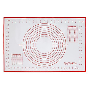 Silicone Measurement Pastry Mat, Reusable Non Stick Baking Mat with Inch CM Measurement for Dough Rolling Fondant Pizza Cookies Making, Large Pie Crust Mat, 23.6x15.7 Inch(Red)