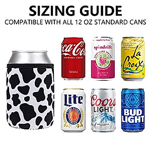 YR Upgraded Foil Insulated Lining Reusable Neoprene Insulated Can Cooler Sleeve for Can Beer, Soda, Pop, Seltzers, Can Coolies for 12oz & 16oz Can, Set of 3 (Cow)